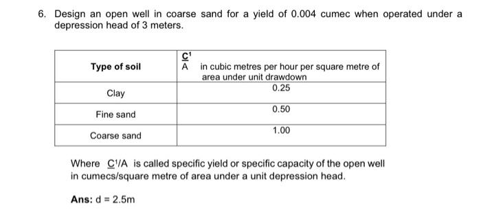 Solved Design an open well in coarse sand for a yield of | Chegg.com