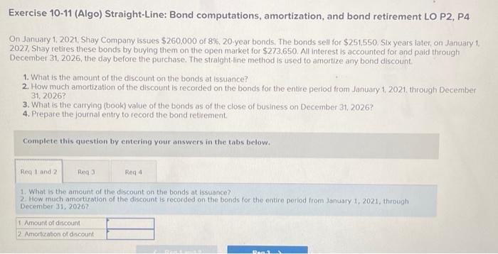Solved Exercise 10-11 (Algo) Straight-Line: Bond | Chegg.com