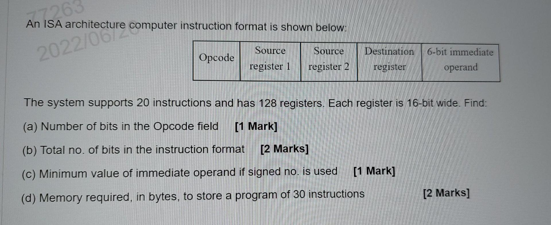 Solved An 1263 An ISA architecture computer instruction | Chegg.com