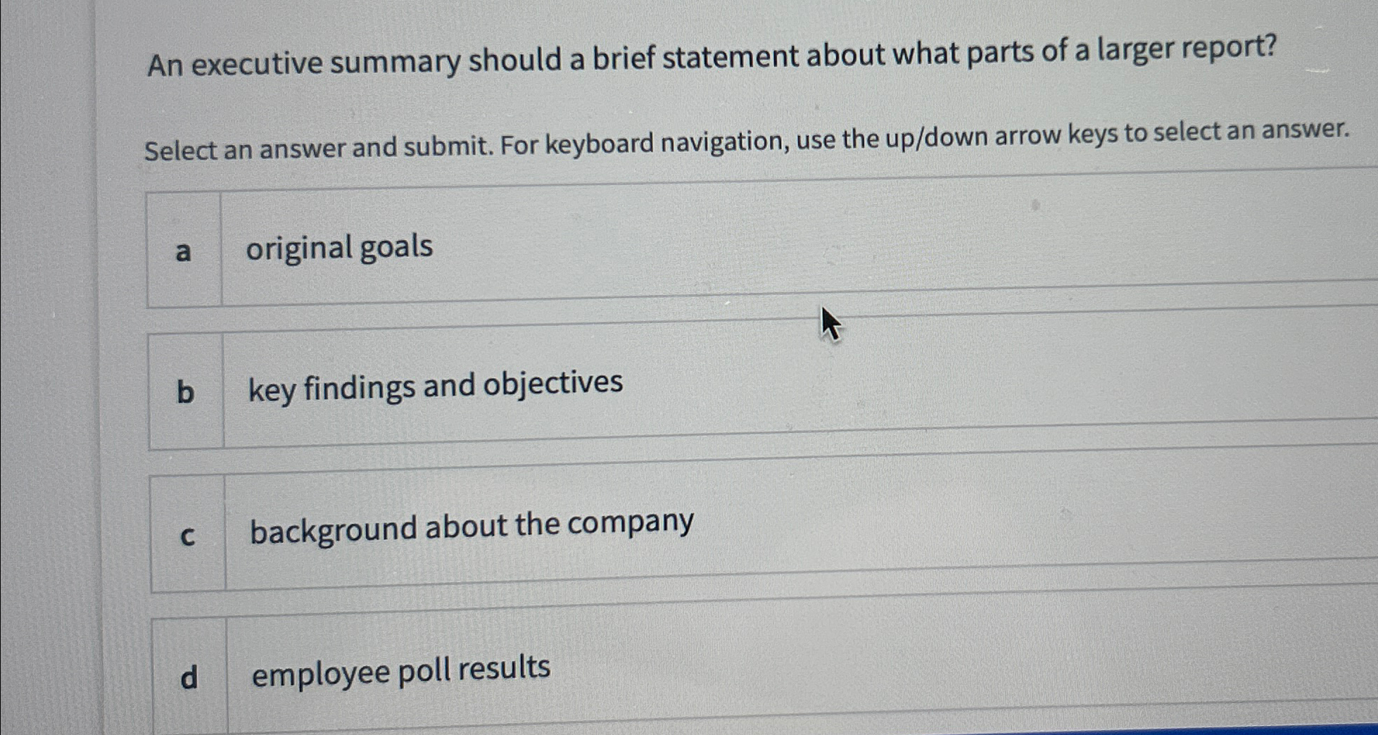 Solved An executive summary should a brief statement about | Chegg.com