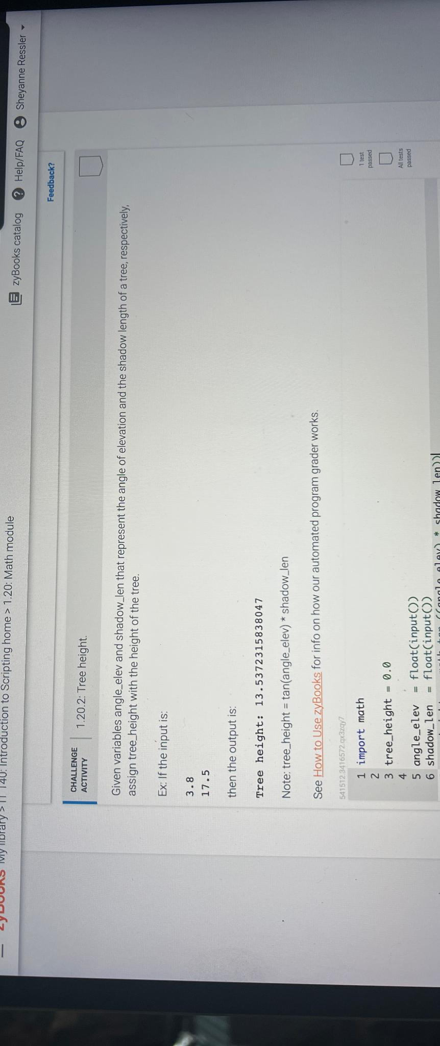 Solved CHALLENGEACTIVITY1.20.2: Tree height.Given variables | Chegg.com