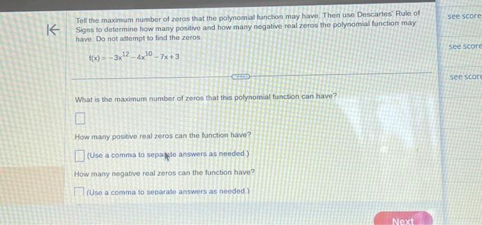 Solved Tell the maximum number of zeros that the polynomial | Chegg.com