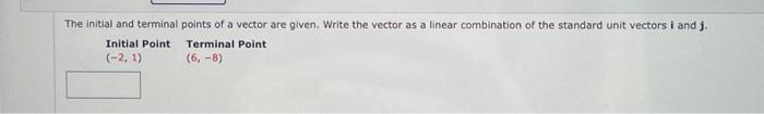 Solved The initial and terminal points of a vector are | Chegg.com