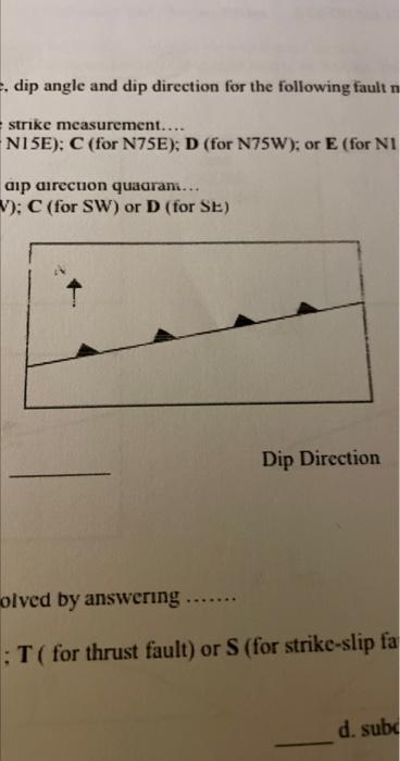 Solved dip angle and dip direction for the following fault n | Chegg.com