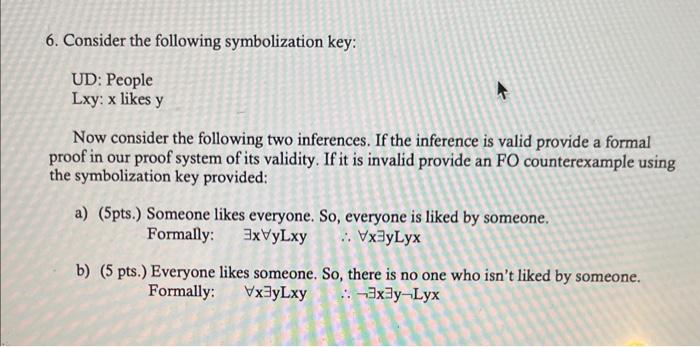 6. Consider the following symbolization key: UD: | Chegg.com
