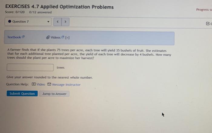 Solved EXERCISES 4.7 Applied Optimization Problems Score: | Chegg.com