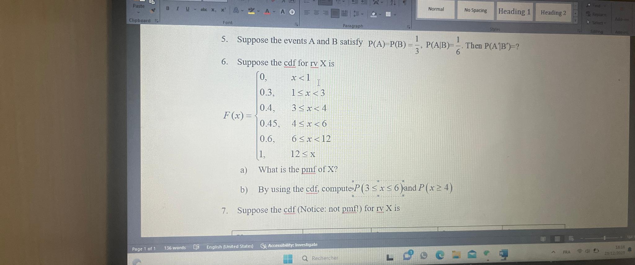 Solved Suppose the cdf for rv x | Chegg.com