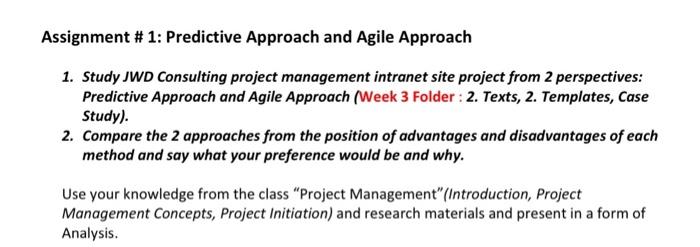 Solved Assignment # 1: Predictive Approach and Agile | Chegg.com
