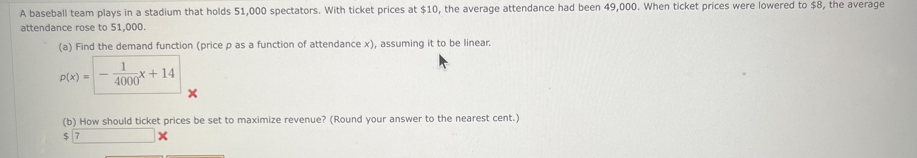 Solved attendance rose to 51,000 .(a) ﻿Find the demand | Chegg.com