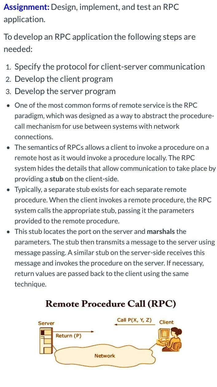 Solved Assignment: Design, implement, and test an RPC | Chegg.com