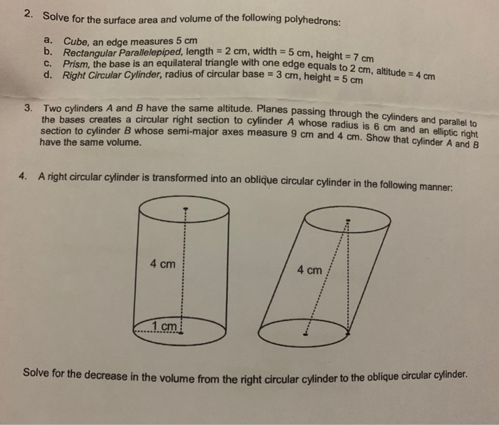 Solved Solve for the surface area and volume of the | Chegg.com