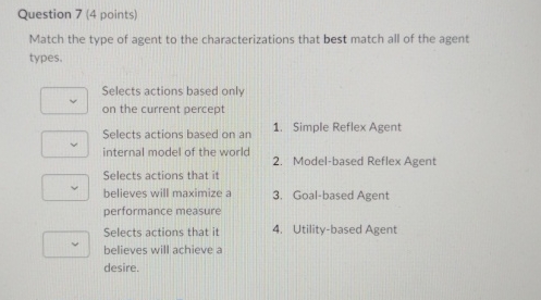 Solved Question 7 (4 ﻿points)Match the type of agent to the | Chegg.com