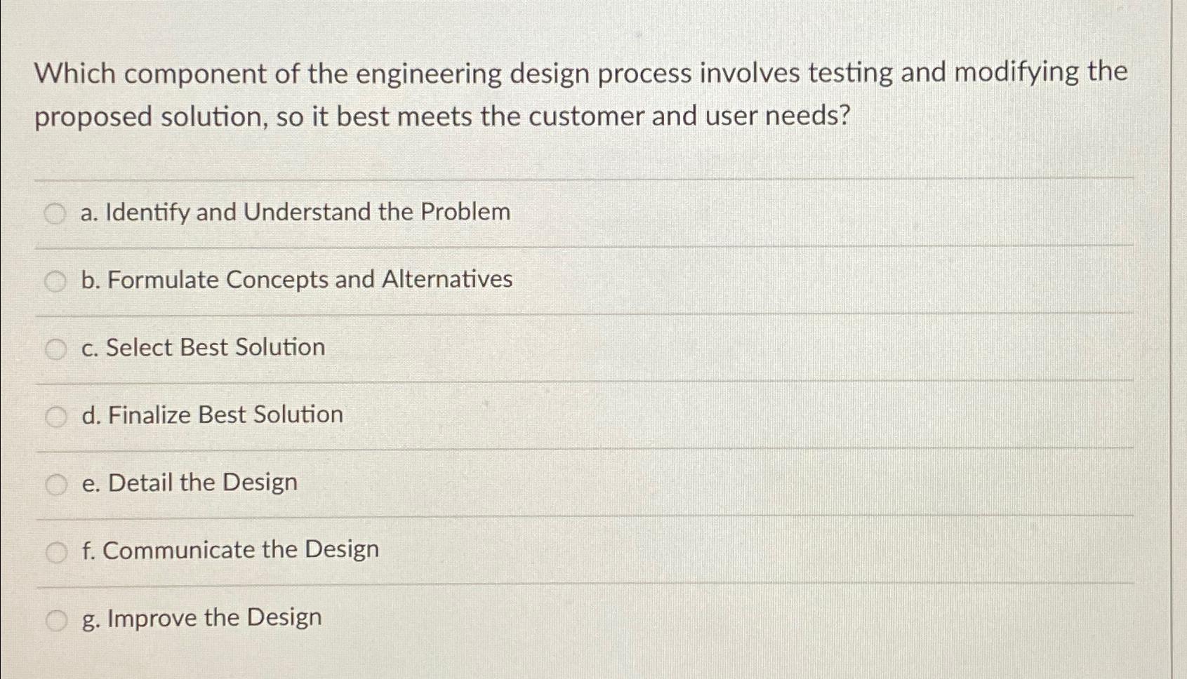 Solved Which component of the engineering design process | Chegg.com