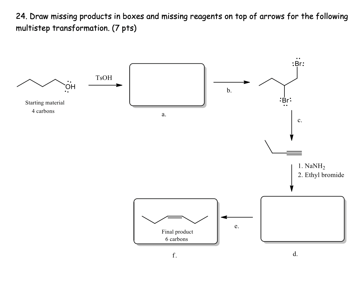 Solved Draw missing products in boxes and missing reagents | Chegg.com