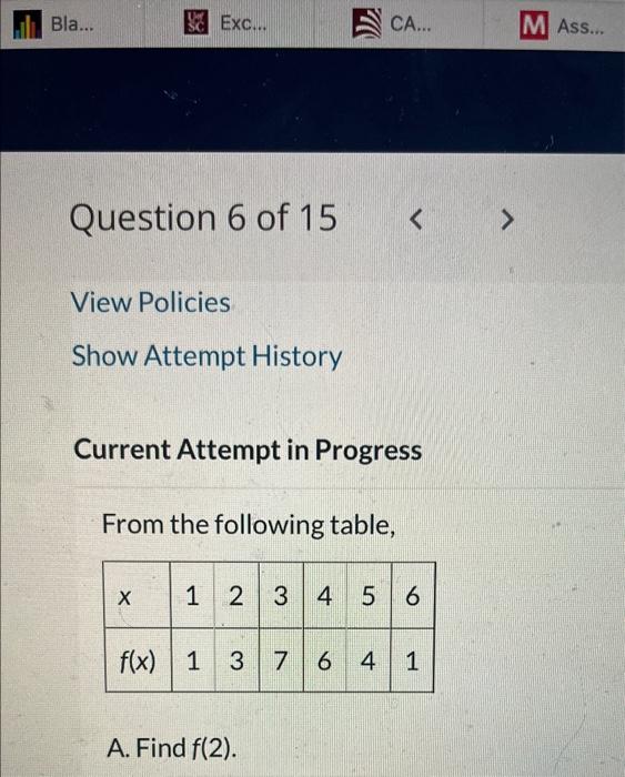 Solved Bla... Exc... Question 6 of 15 View Policies Show | Chegg.com