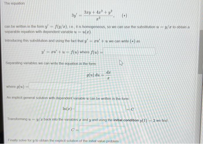 Solved The equation 3y′=x23xy+4x2+y2,(∗) can be written in | Chegg.com