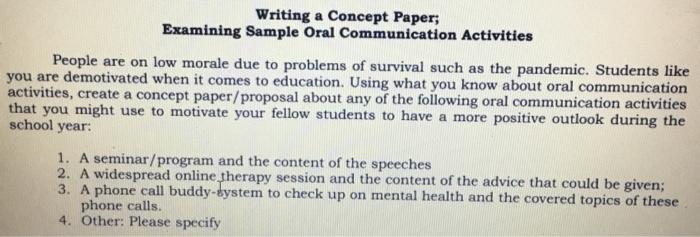 Solved Writing a Concept Paper; Examining Sample Oral | Chegg.com