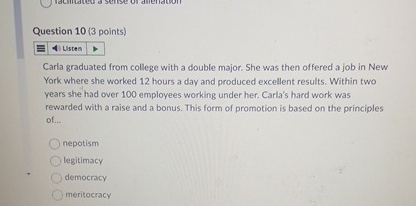 Solved Question 10 (3 ﻿points)Carla graduated from college | Chegg.com