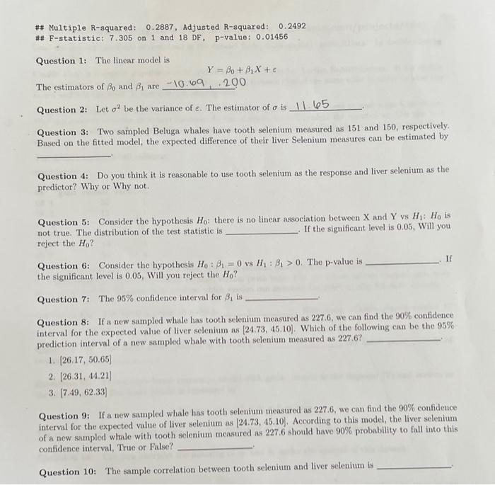 Solved Homework 1: Simple Linear Regression 1.Beluga Whales | Chegg.com