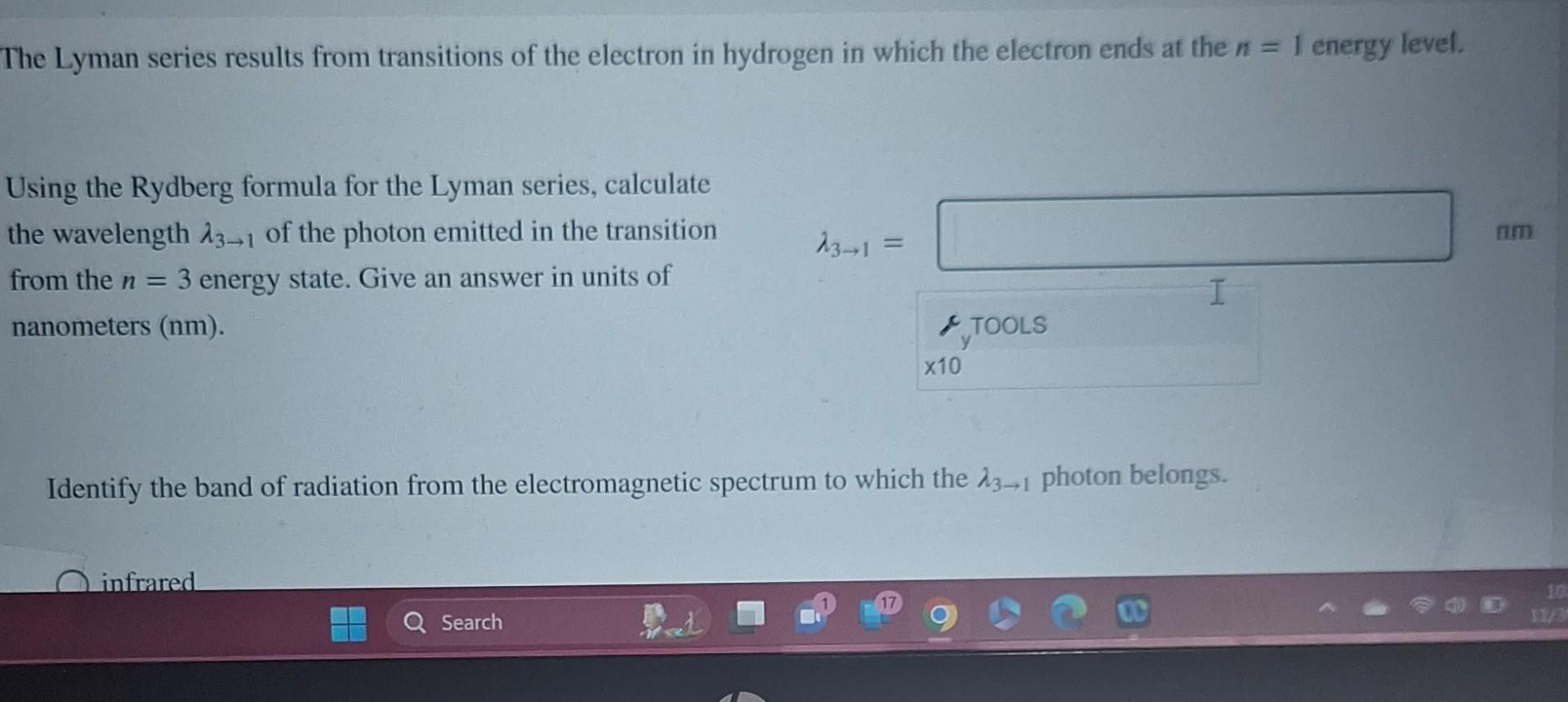 Solved The Lyman series results from transitions of the | Chegg.com