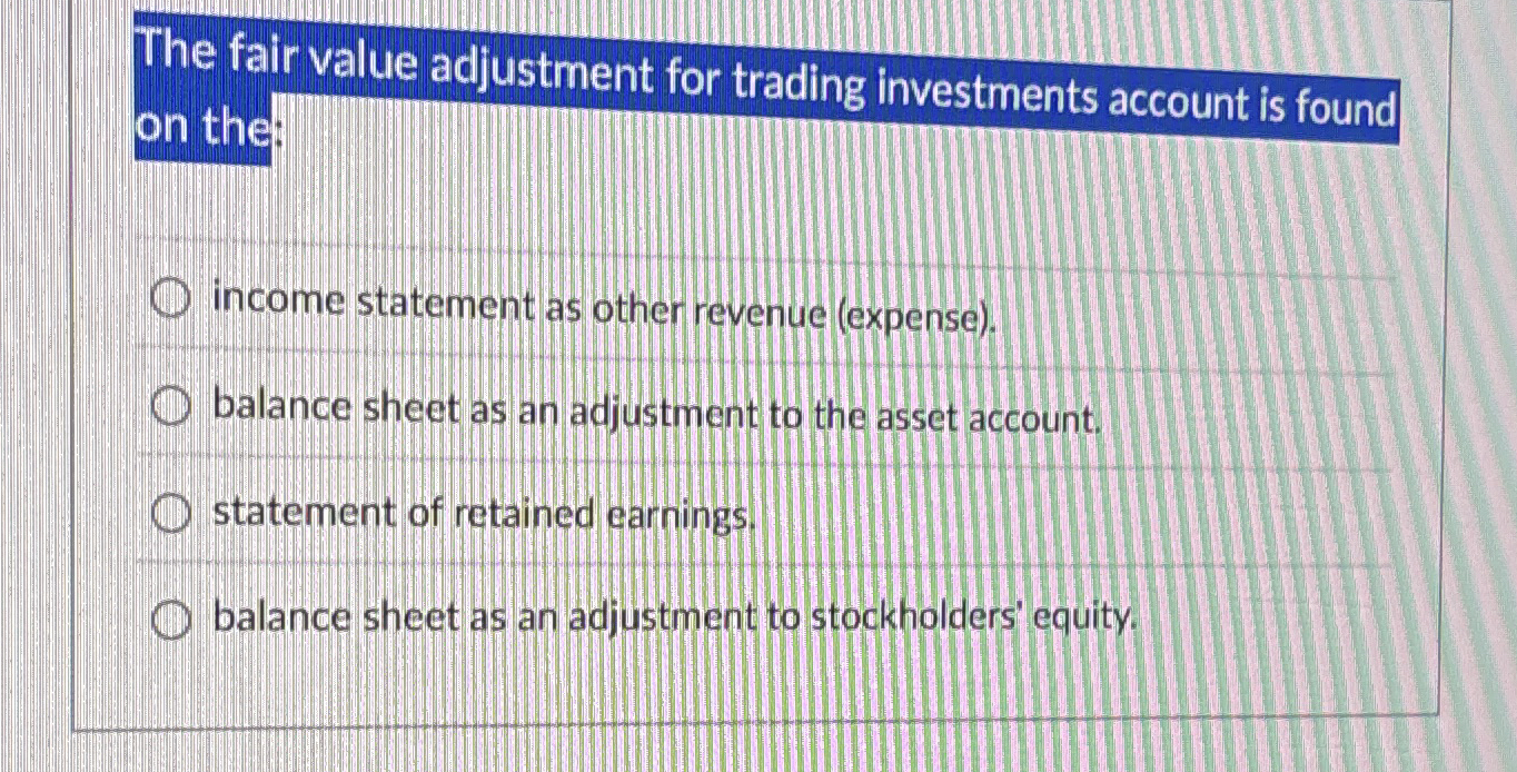 Solved The fair value adjustment for trading investments | Chegg.com