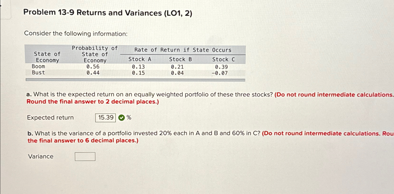 Solved Problem 13-9 ﻿Returns and Variances (LO1, 2)Consider | Chegg.com