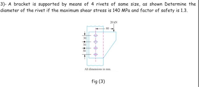 Solved 3)- A bracket is supported by means of 4 rivets of | Chegg.com