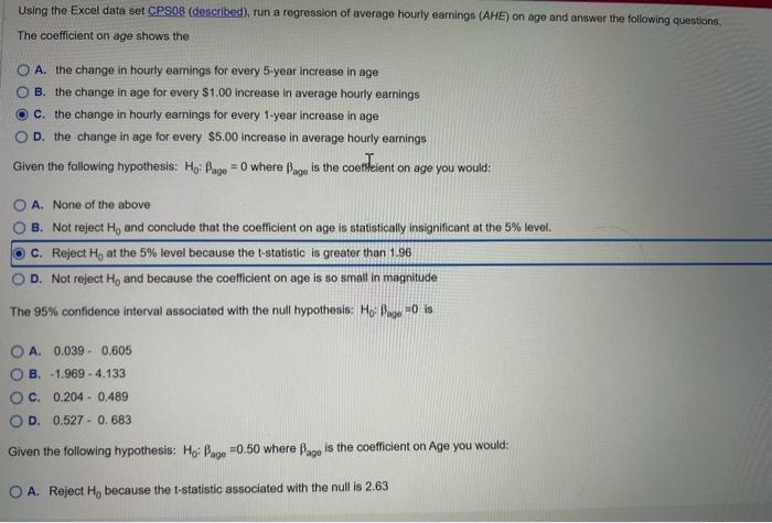 Using the Excel data set CPSO8 (described), run a | Chegg.com