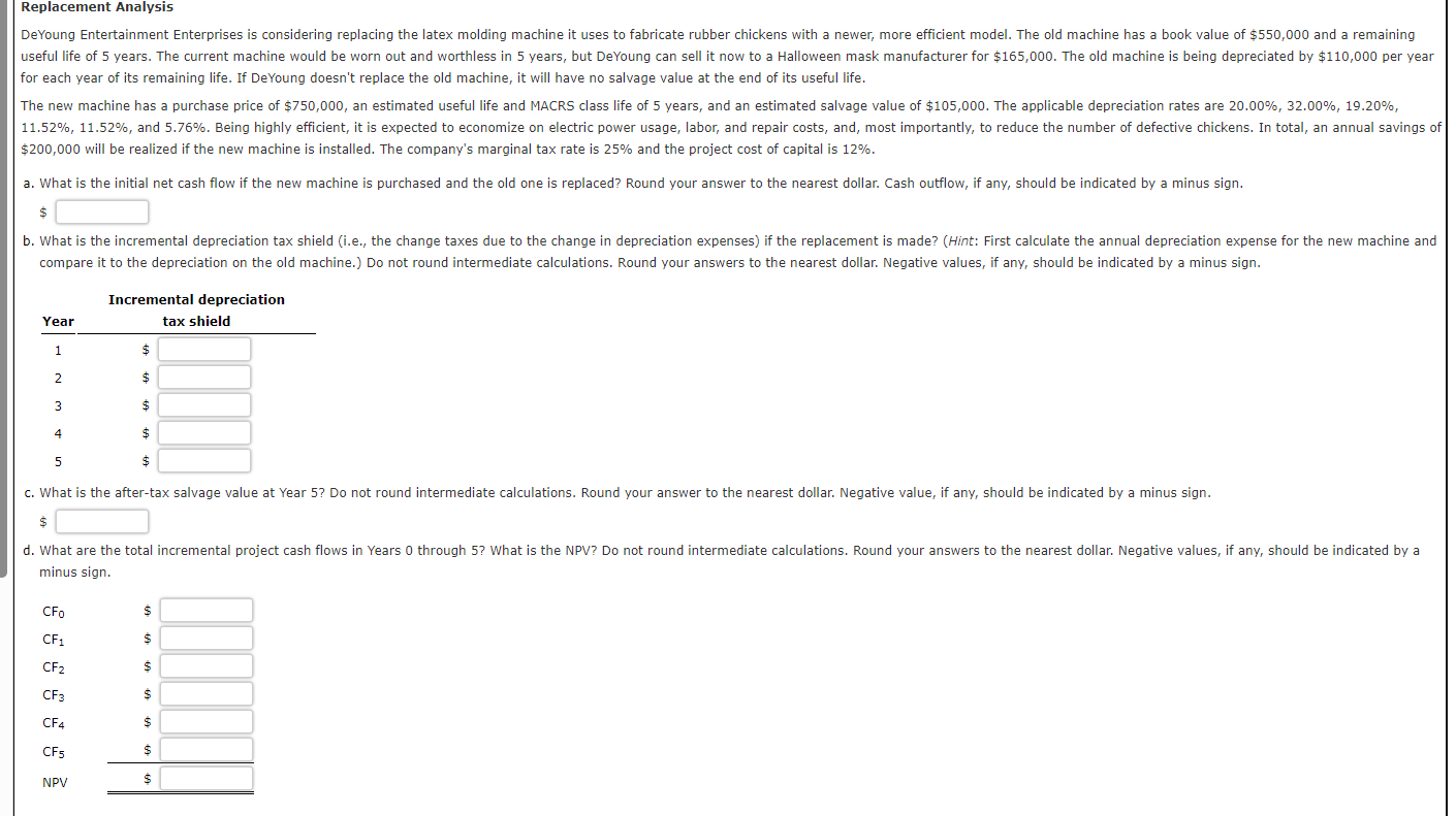 Solved Replacement Analysisfor each year of its remaining | Chegg.com