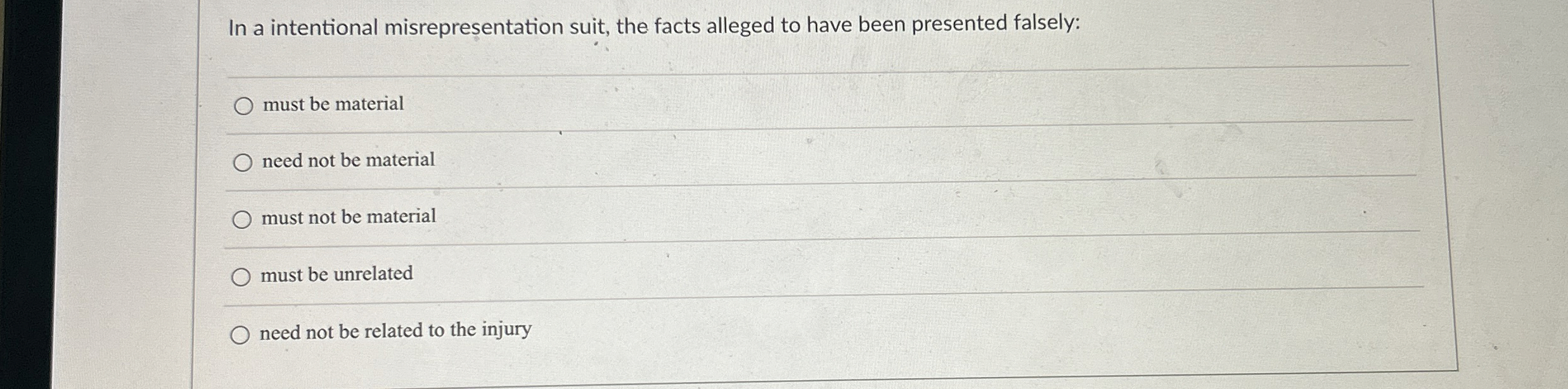 Solved In a intentional misrepresentation suit, the facts | Chegg.com