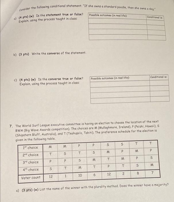 Solved Consider The Following Conditional Statement If She