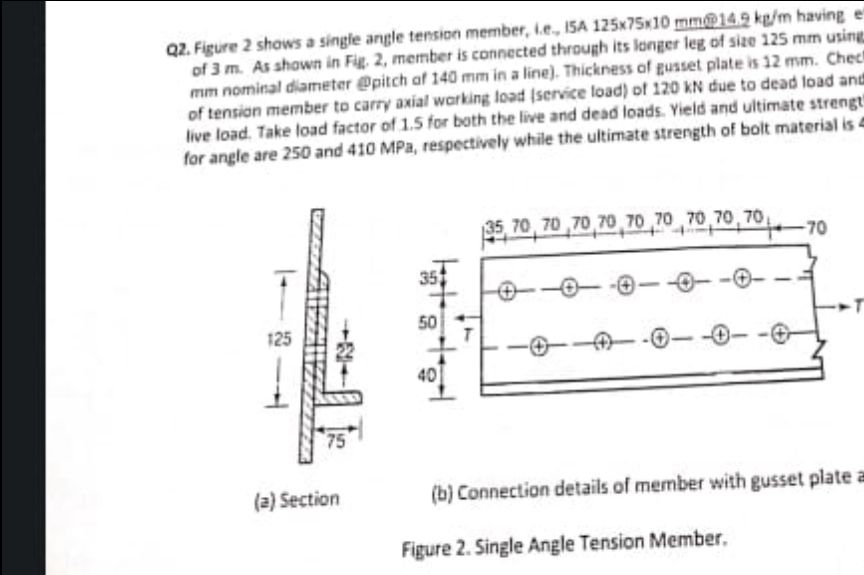 Q2. ﻿Figure 2 ﻿shows a single angle tension member, | Chegg.com