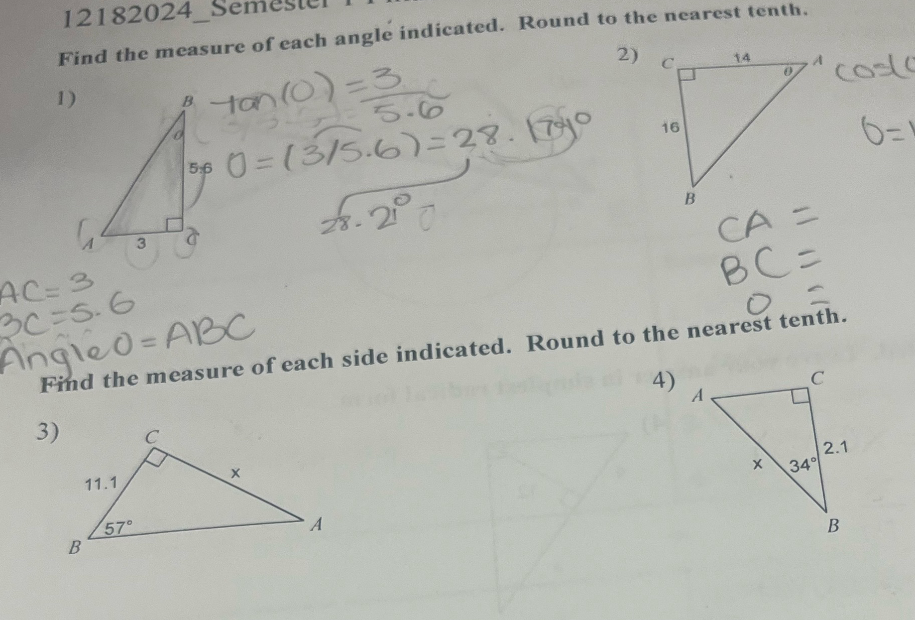 Find the measure of each angle indicated. Round to | Chegg.com