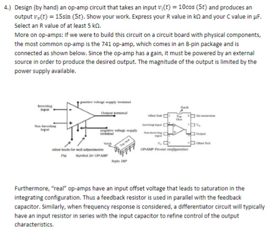 Solved 4.) ﻿Design (by hand) ﻿an op-amp circuit that takes | Chegg.com