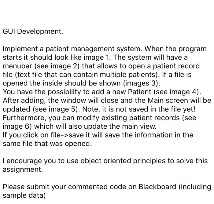 GUI Development. Implement a patient management | Chegg.com