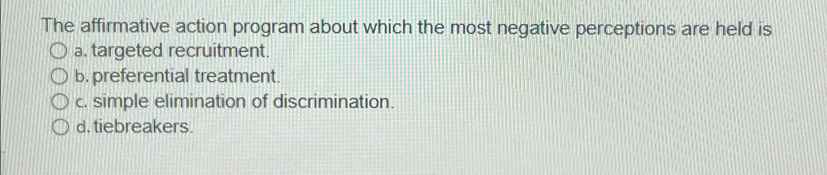 Solved The affirmative action program about which the most | Chegg.com
