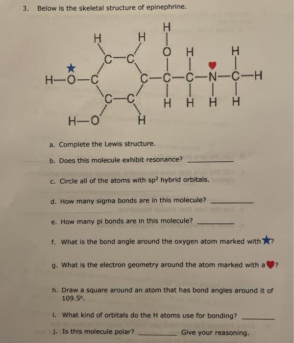 Solved 3. Below is the skeletal structure of epinephrine. C | Chegg.com