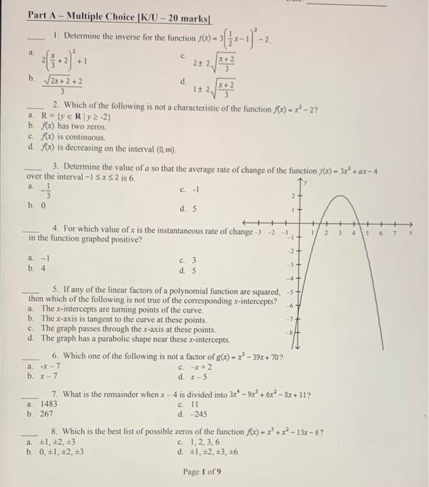 Solved Part A - Multiple Choice (K/U - 20 marks 1. Determine | Chegg.com