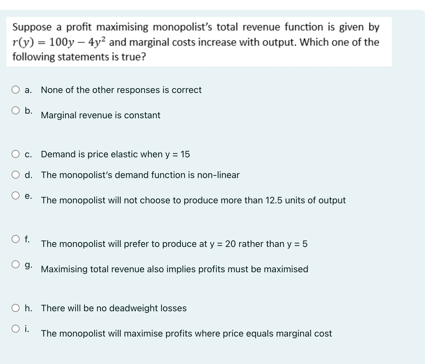 Solved Suppose a profit maximising monopolist's total | Chegg.com