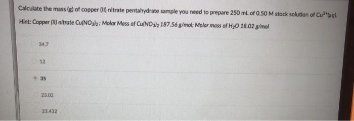 Solved Calculate the mass (g) of copper (1) nitrate | Chegg.com