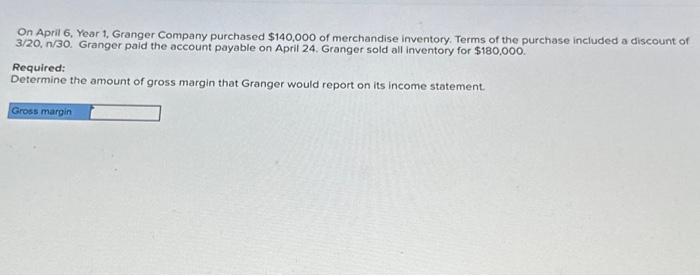 Solved On April 6, Year 1, Granger Company purchased | Chegg.com