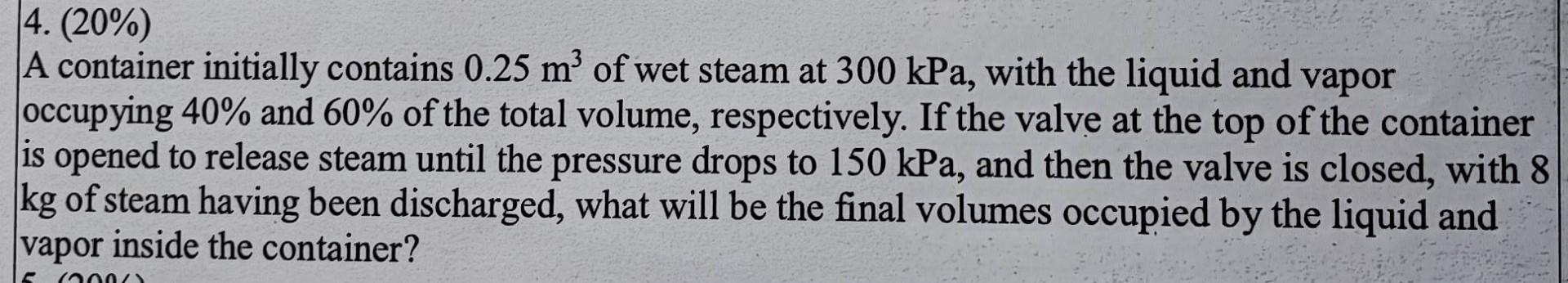 Solved A container initially contains 0.25 m3 of wet steam | Chegg.com