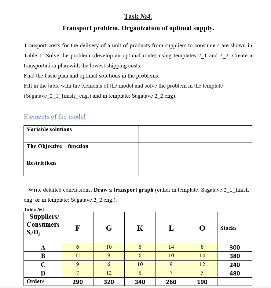Solved Task №4.Transport problem. Organization of optimal | Chegg.com