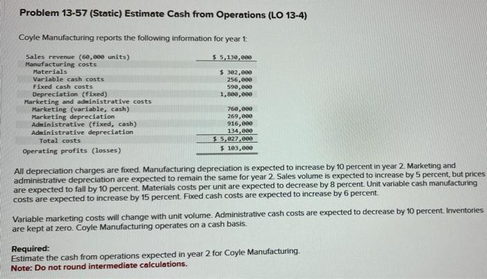 Solved Problem 13-57 (Static) Estimate Cash from Operations | Chegg.com
