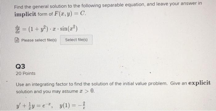 Solved Find the general solution to the following separable | Chegg.com