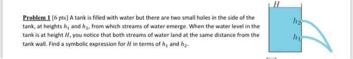 Solved Problem 1 [6 pts] A tank is filled with water but | Chegg.com