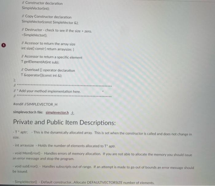 Solved Given the simplevector.h definition below, modify the | Chegg.com