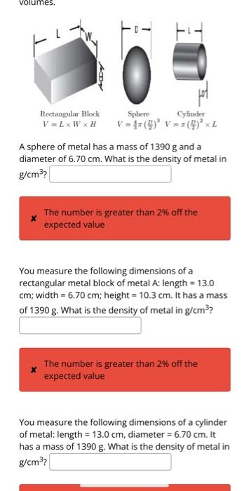 Solved A sphere of metal has a mass of 1390 g and a diameter | Chegg.com