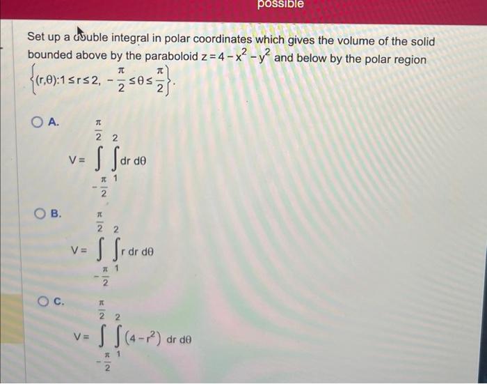 Solved Set up a ciJuble integral in polar coordinates which | Chegg.com