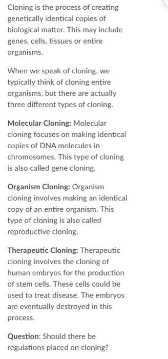 Solved Cloning is the process of creating genetically | Chegg.com